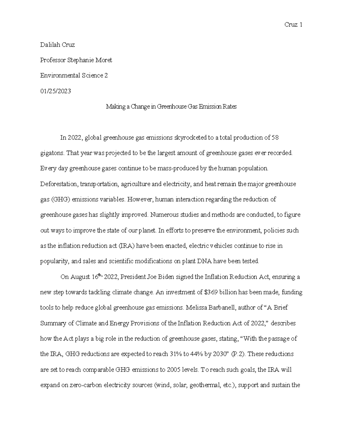 notesnotesnotes - Dalilah Cruz Professor Stephanie Moret Environmental ...