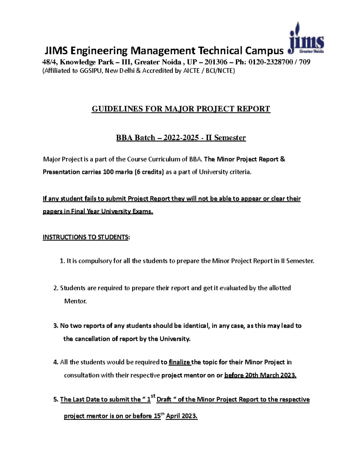 March 2023 - Guidelines - Minor Project Report ( MPR) - JIMS ...