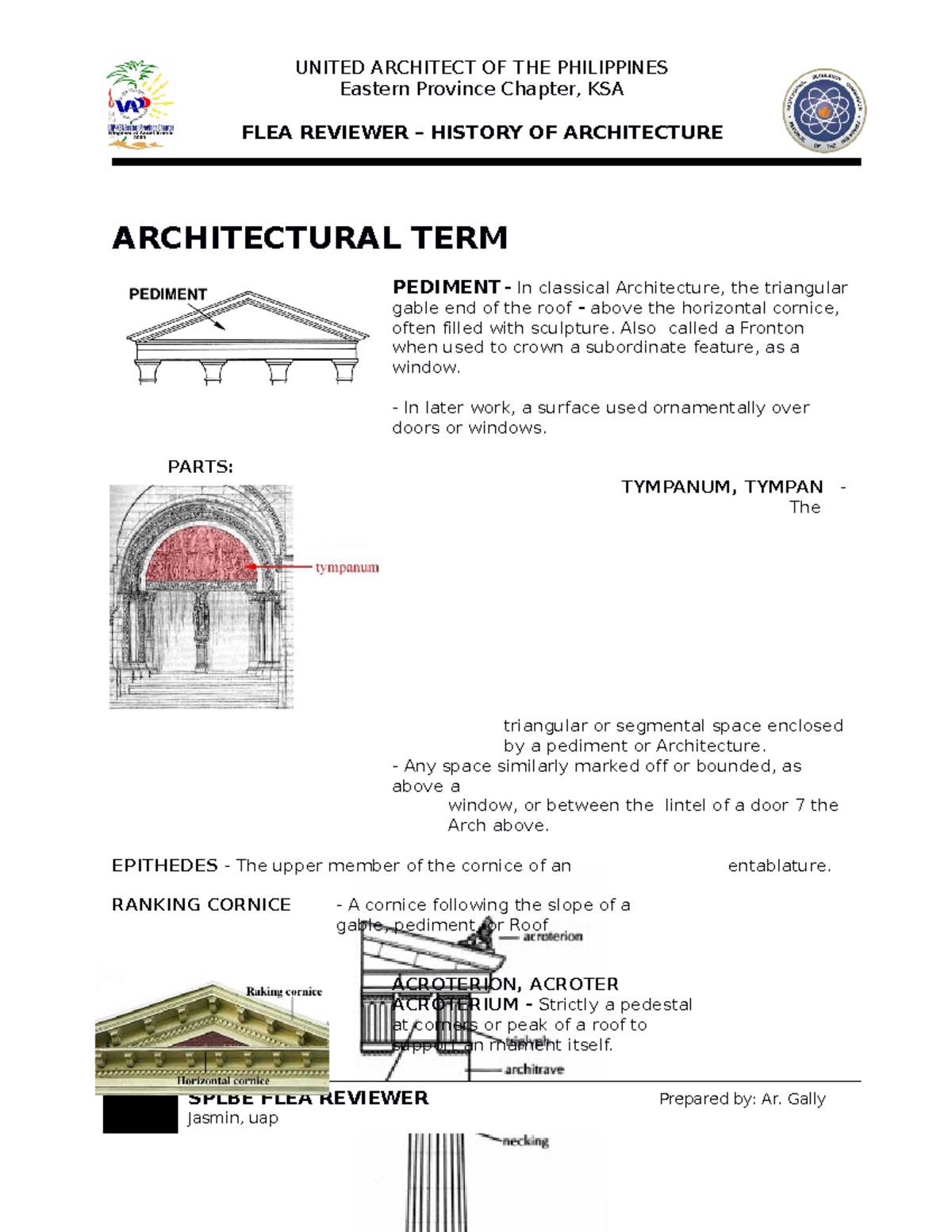 Architectural TERM - Eastern Province Chapter, KSA FLEA REVIEWER – HISTORY OF ARCHITECTURE - Studocu