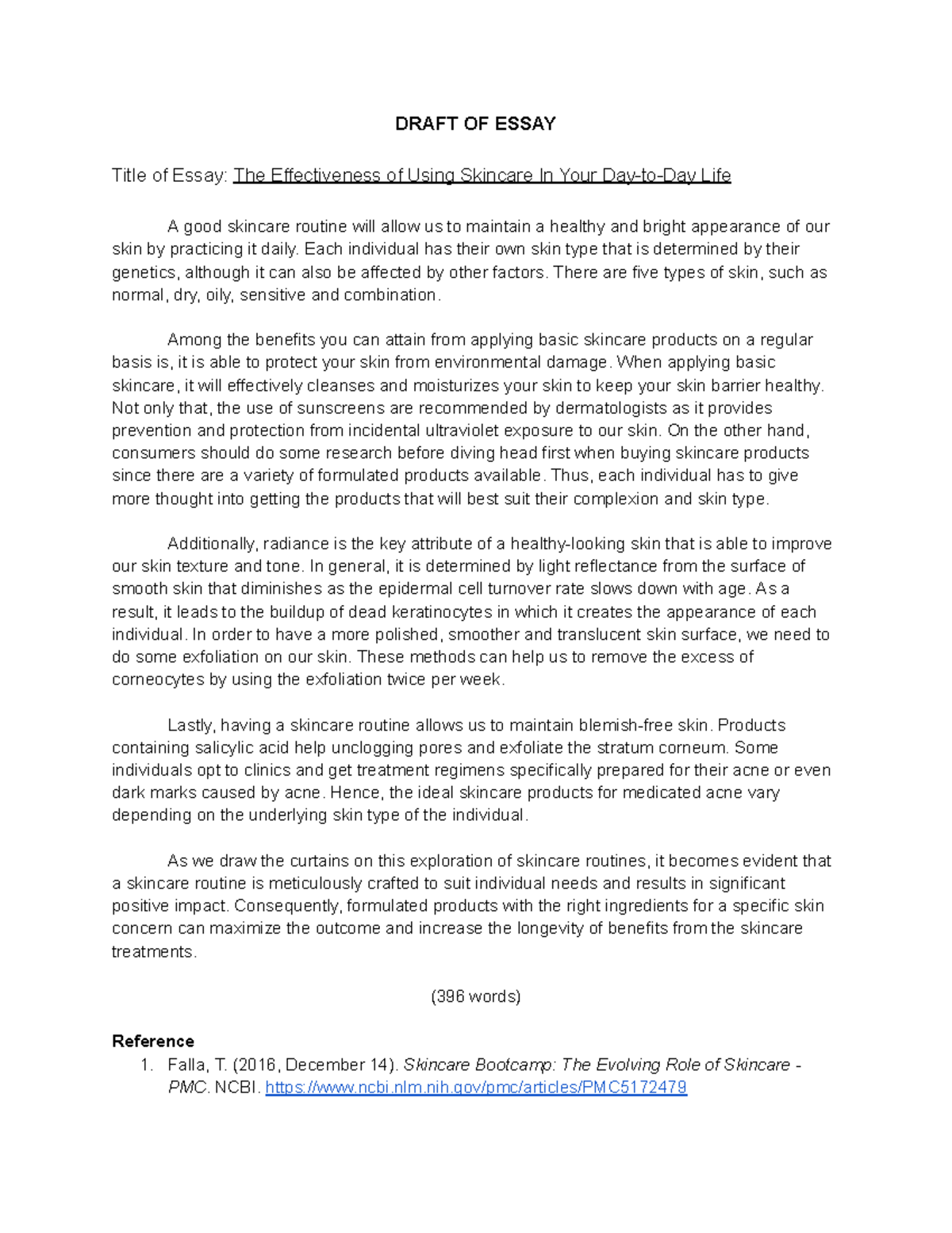 Draft OF Essay - DRAFT OF ESSAY Title of Essay: The Effectiveness of ...