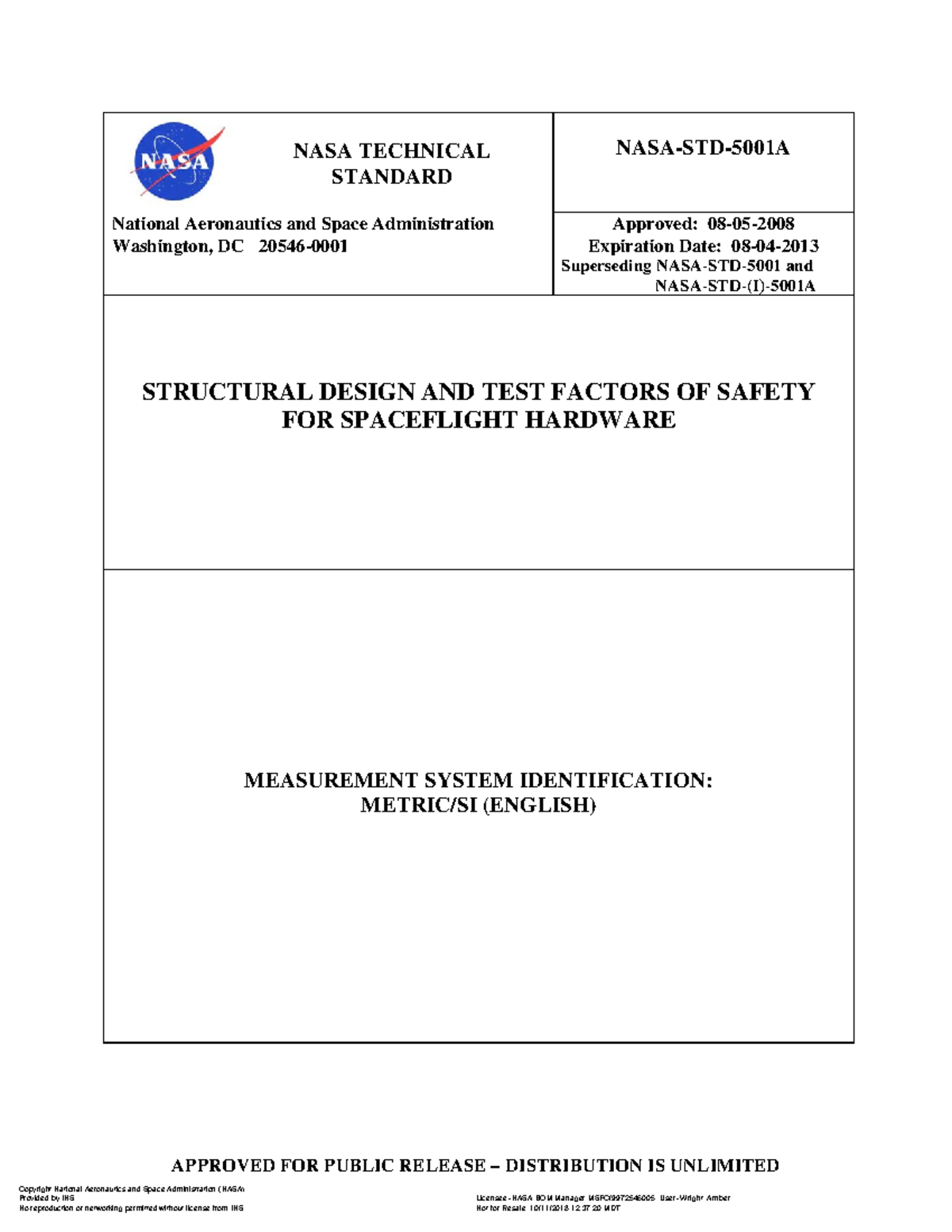Nasa-std-5001a - NASA Standards Code - APPROVED FOR PUBLIC RELEASE ...