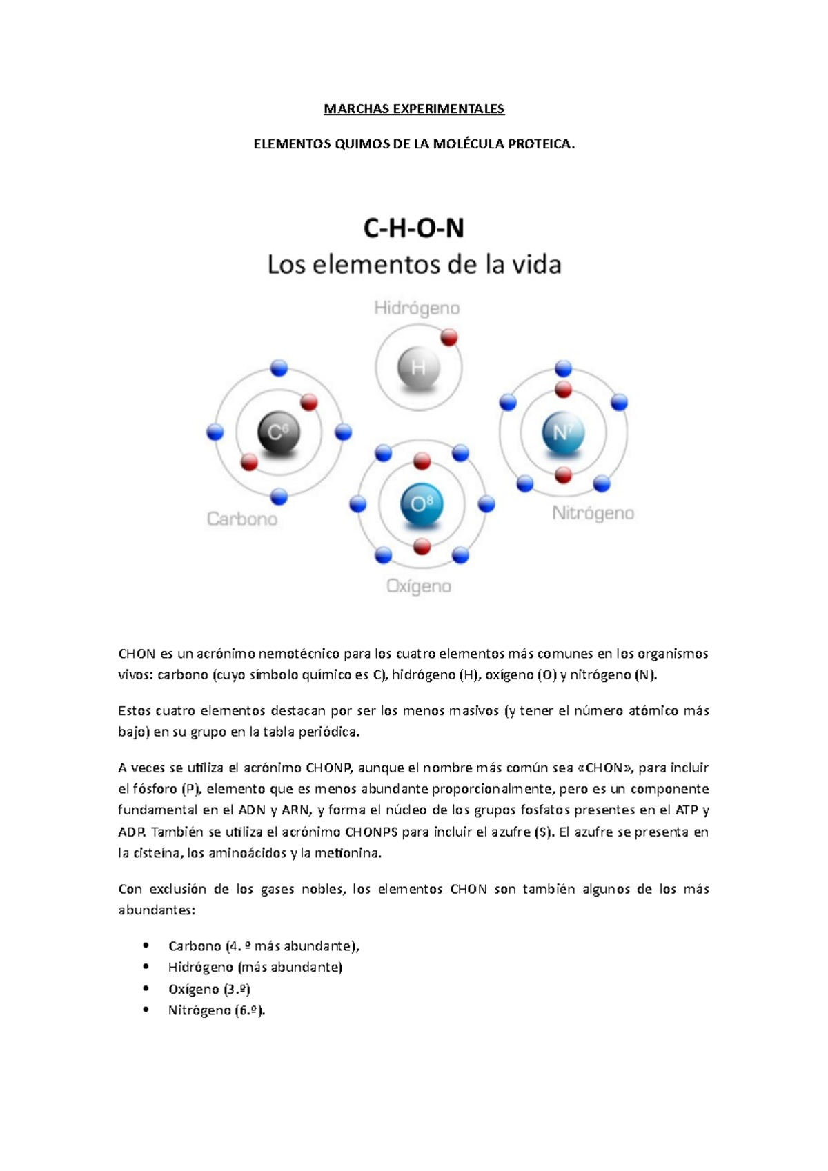 Determinación DEL Grupo CHON DE UNA Molécula Proteica - MARCHAS ...