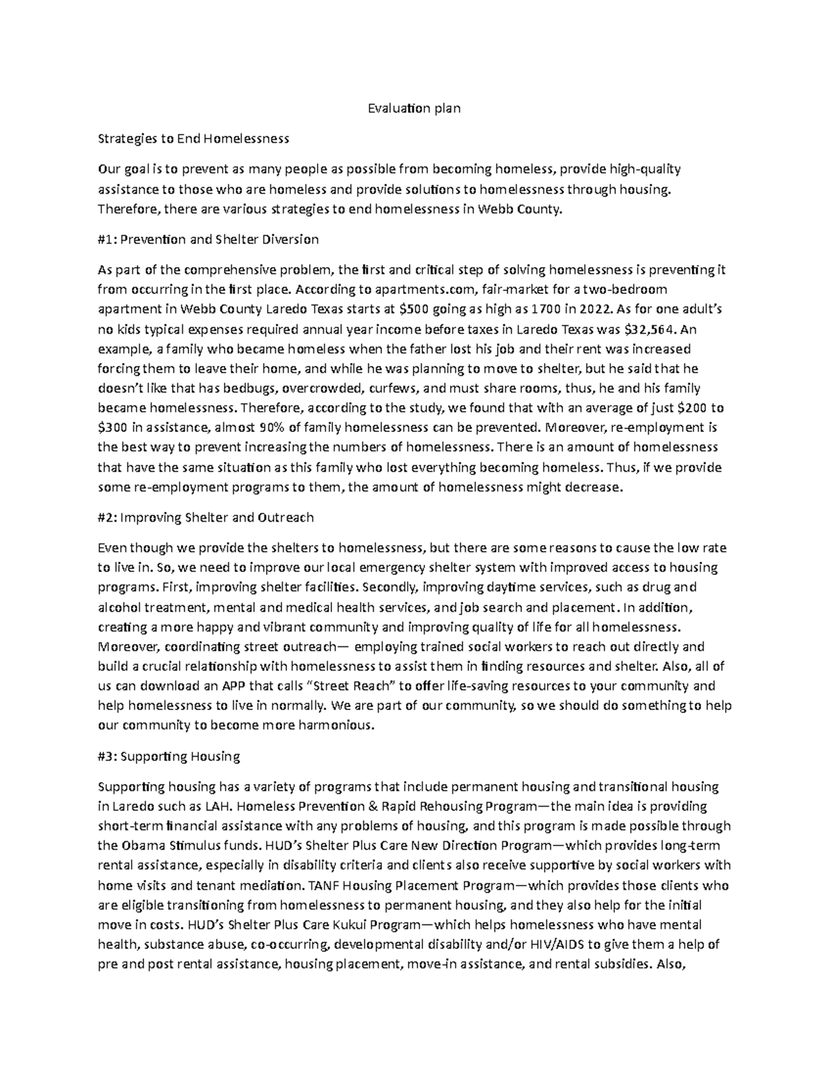 Evaluation plan 2 - Evauation - Evaluation plan Strategies to End ...