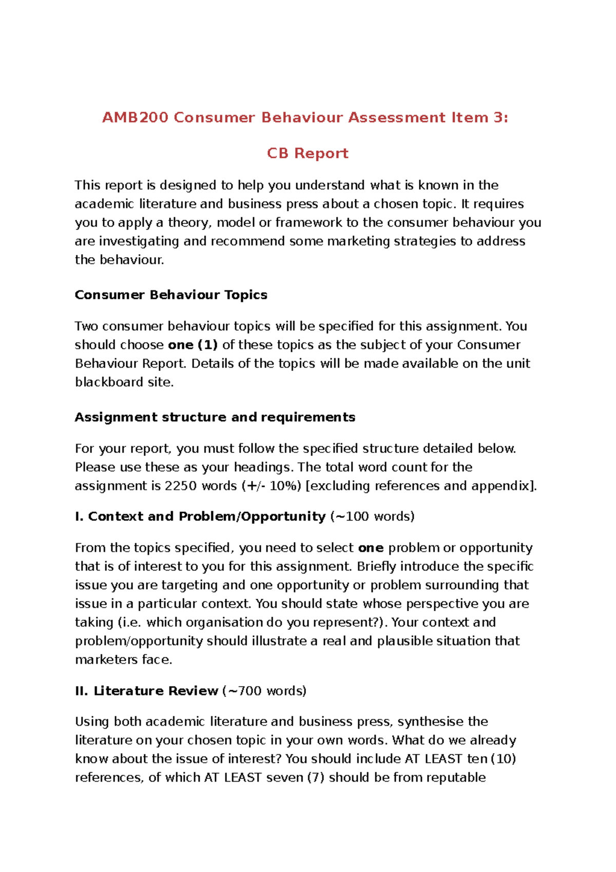 AMB200 CB report Task Instructions - AMB200 Consumer Behaviour ...