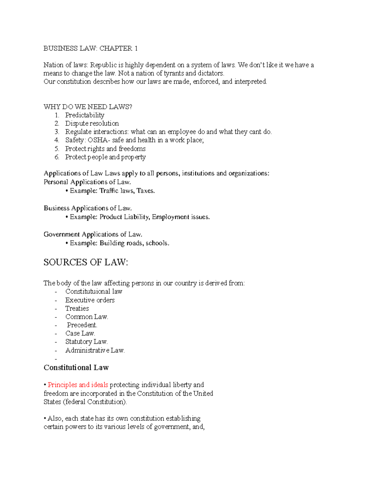 Business LAW CH 1 Notes helpful notes for exam - BUSINESS LAW: CHAPTER ...