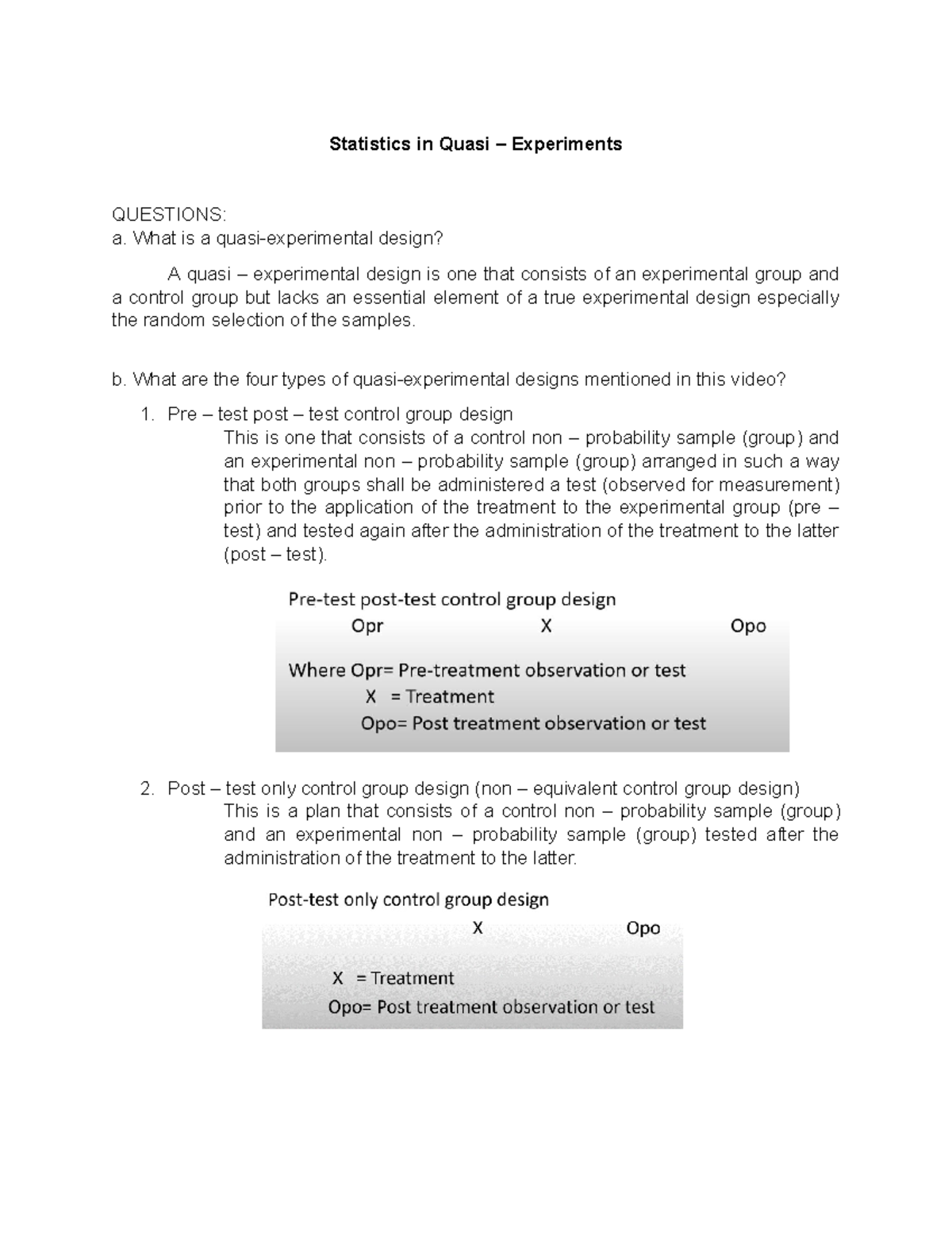 Statistics in Quasi-Experiments - Statistics in Quasi – Experiments ...