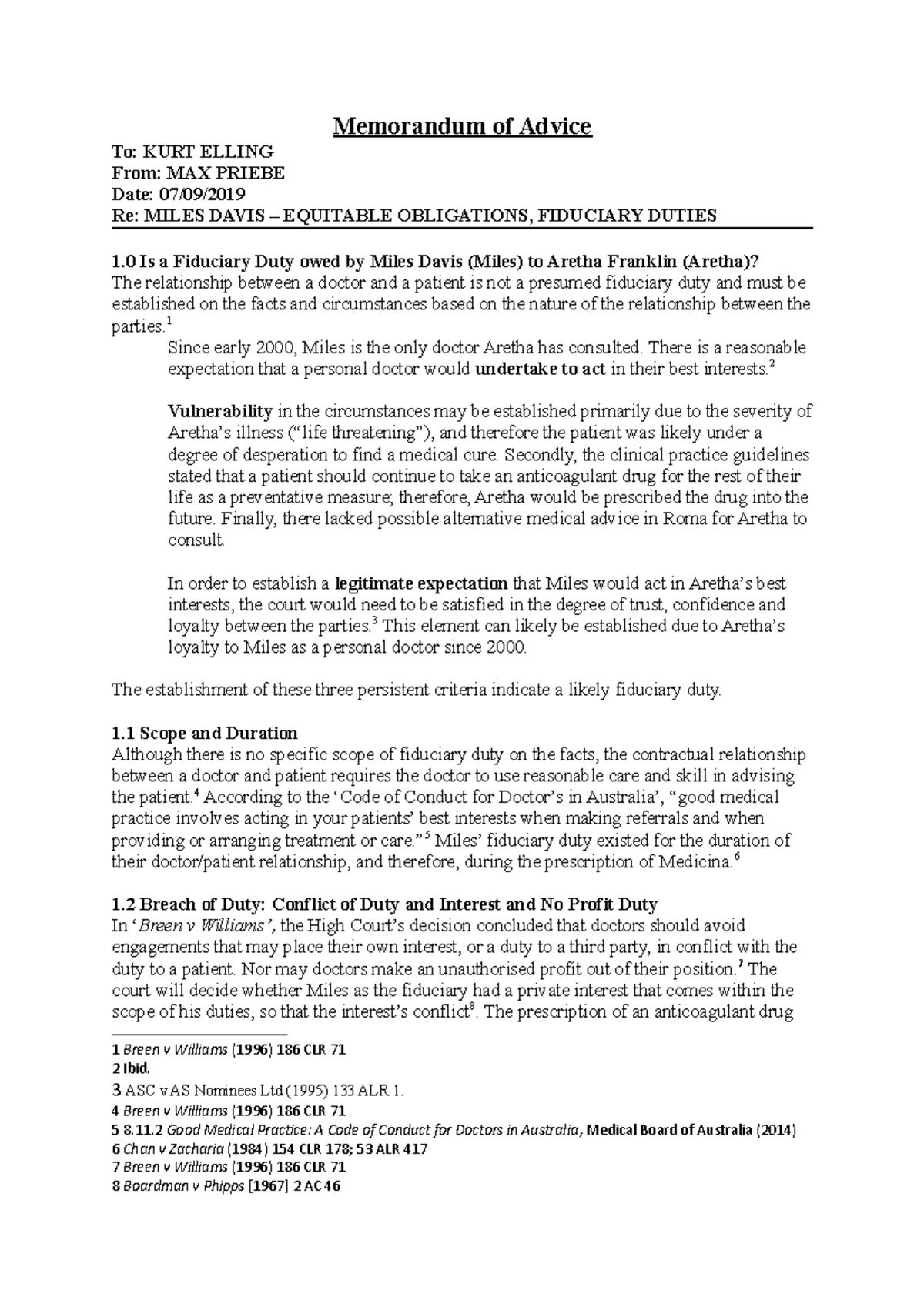 Memorandum + Letter to Client - Memorandum of Advice To: KURT ELLING ...