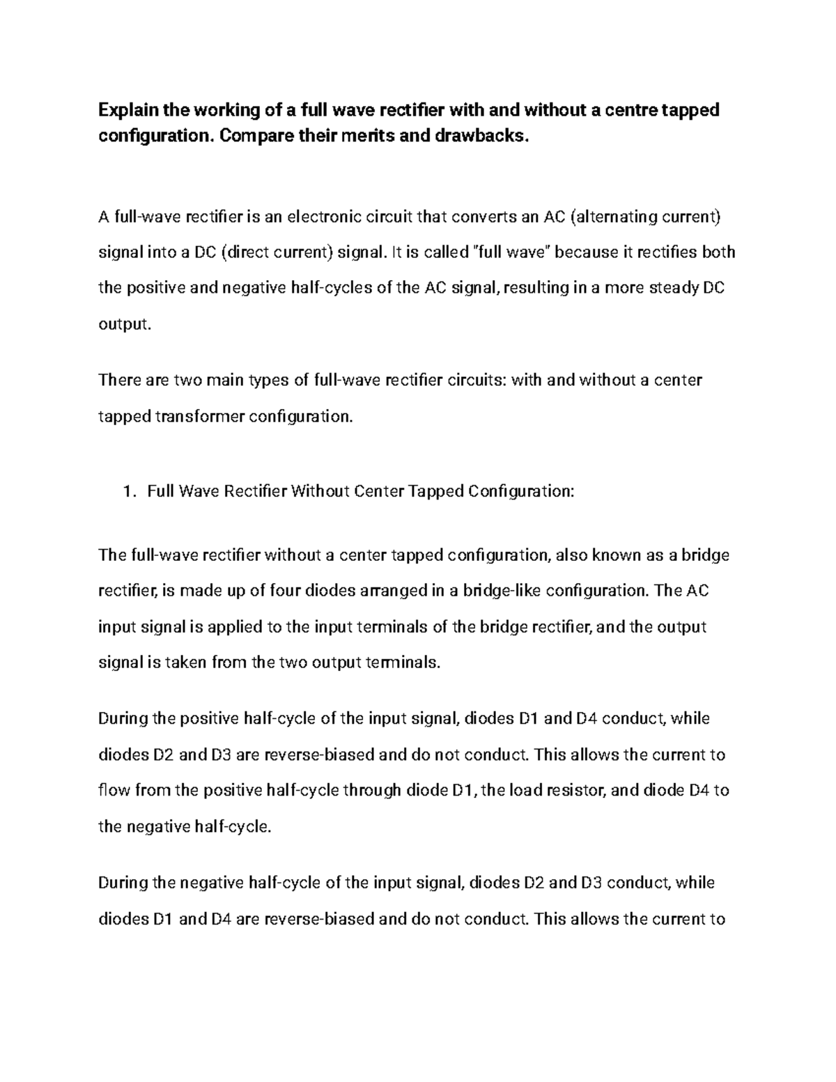 Explain the working of a full wave rectifier with and without a centre ...