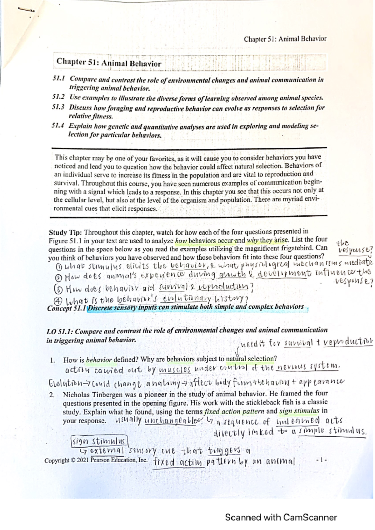 Chapt 51 notes - Animal Behavior - BIOL_SCI 201 - Studocu