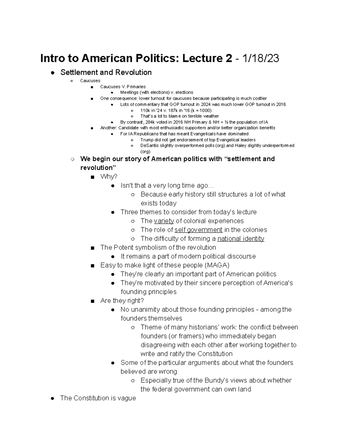 Copy of Intro to American politics Notes - Intro to American Politics ...