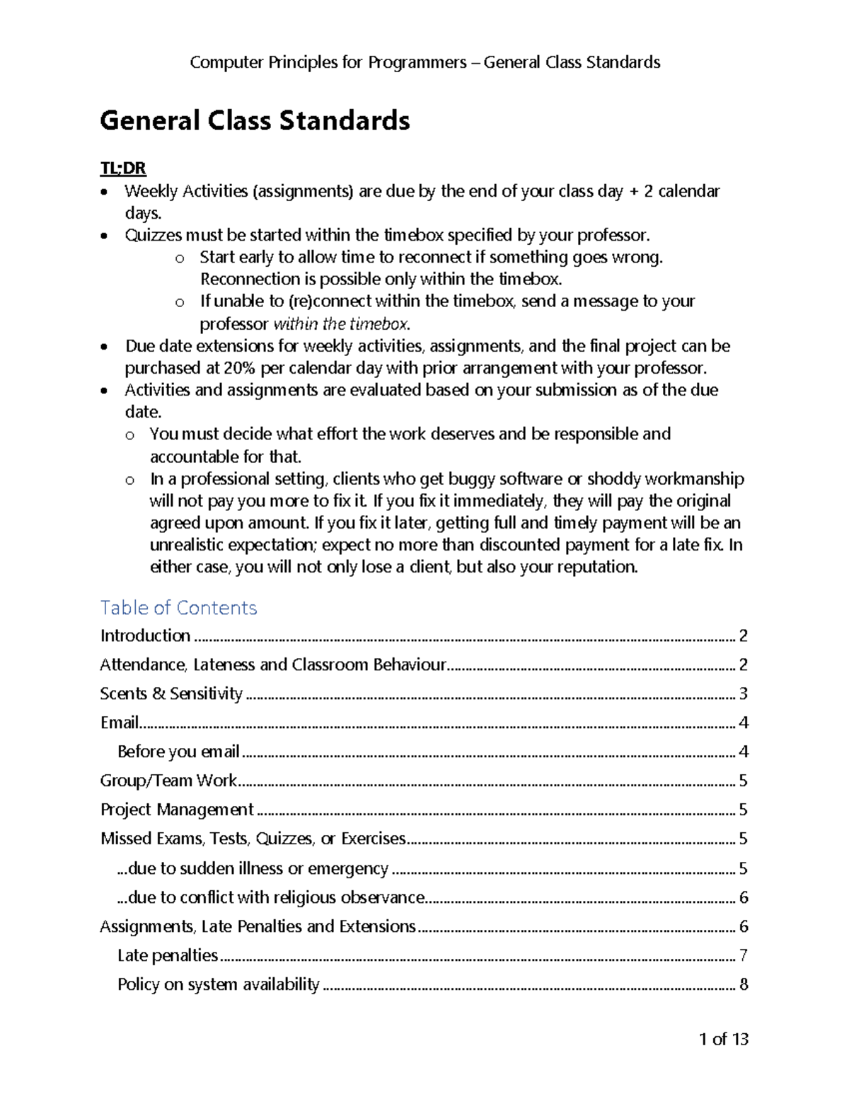 Class Standards - These are the notes of 1st week - General Class ...
