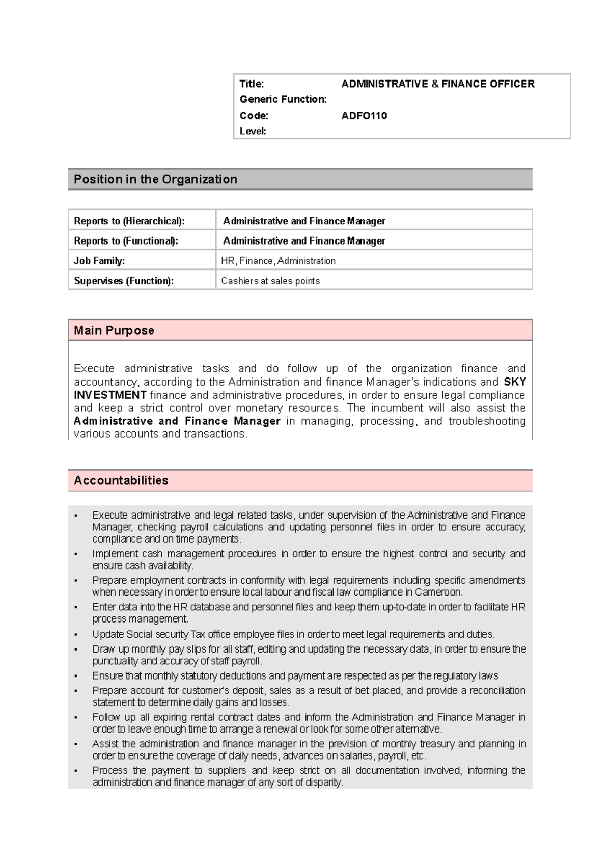 Primary roles and responsibilities of Shop - Title: ADMINISTRATIVE ...