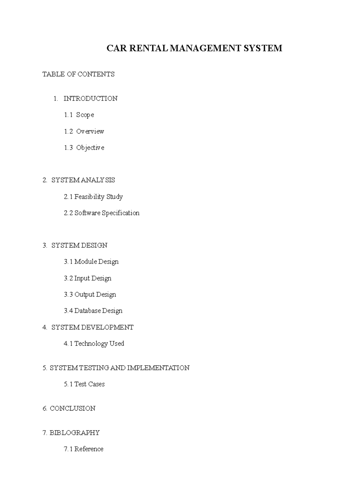 Car Rental Management System - CAR RENTAL MANAGEMENT SYSTEM TABLE OF ...
