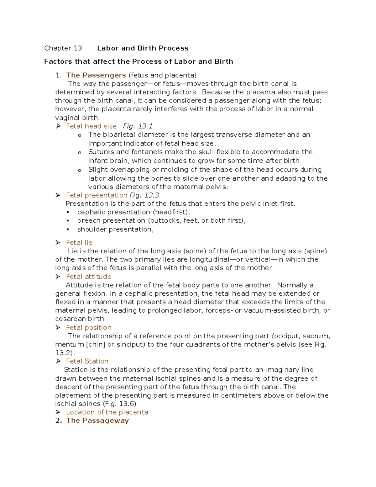 Wk 3 Outline Ch 13 - Labor and Birth - Chapter 13 Labor and Birth ...