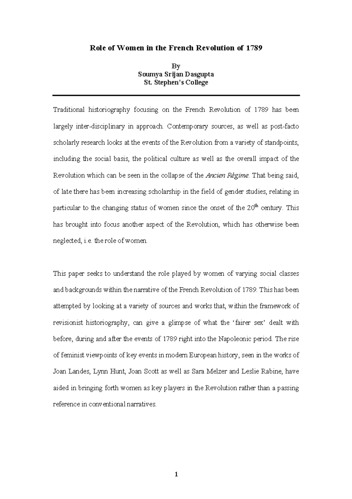 Role of Women in the French Revolution - Stephen’s College Traditional ...