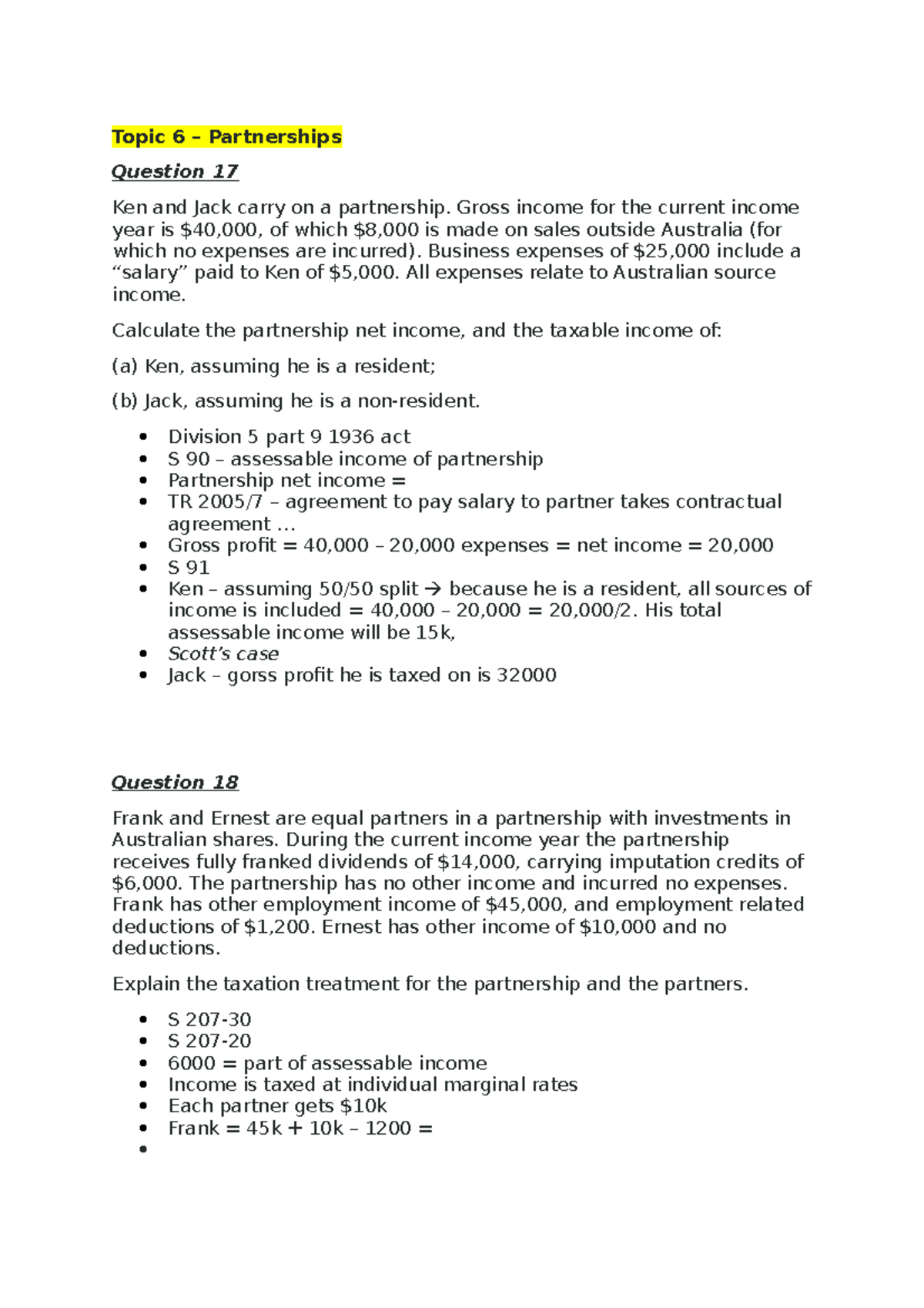 Seminar 2 tutorial work - questions - Topic 6 – Partnerships Question ...