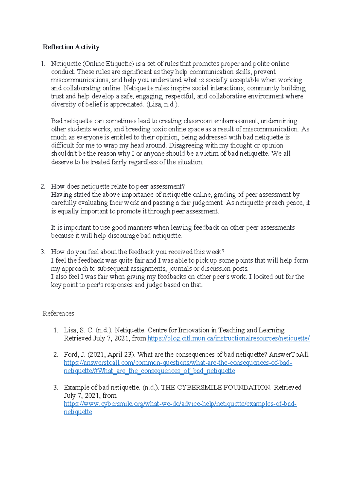 Learning Journal Unit 3 - Reflection Activity Netiquette (Online ...