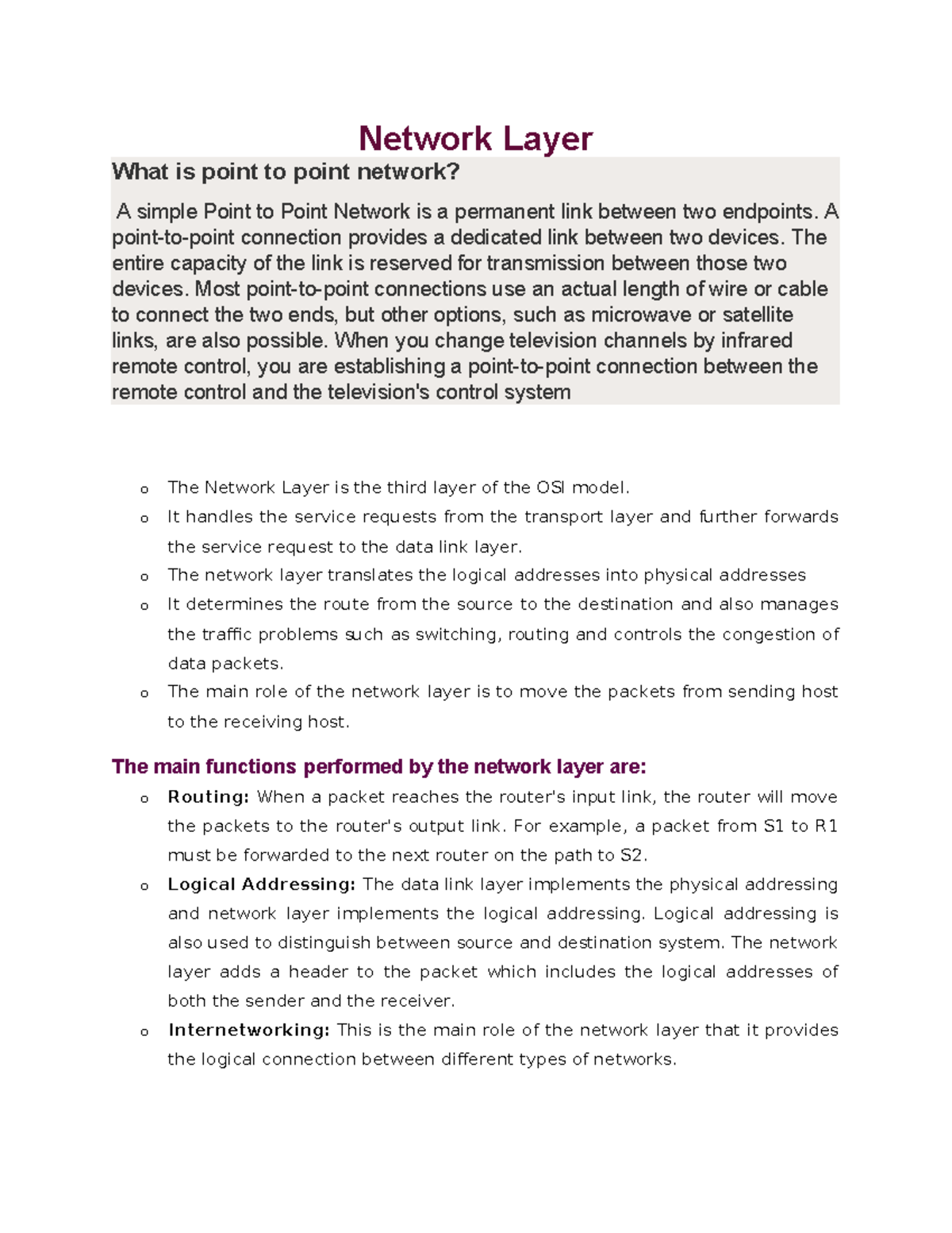 Network Layer - Network Layer What is point to point network? A simple ...