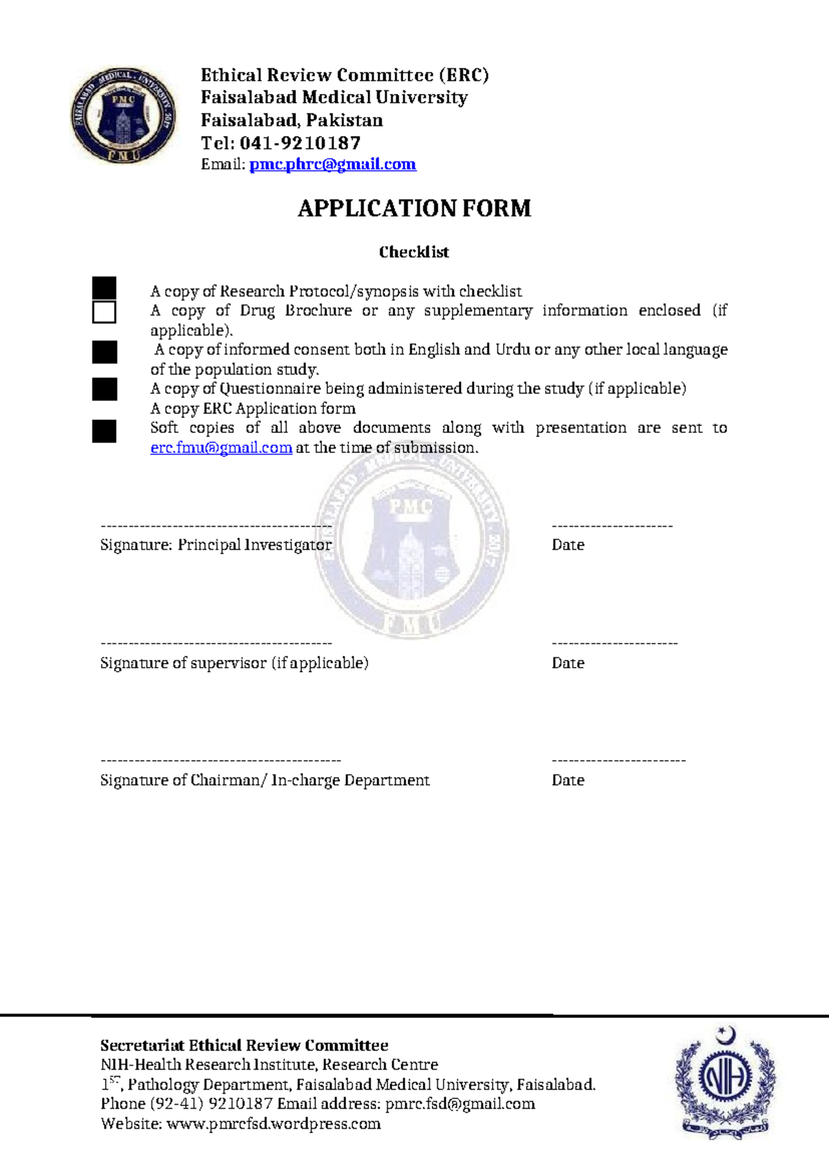 New-erc-form - Ethical Review Committee (ERC) Faisalabad Medical ...