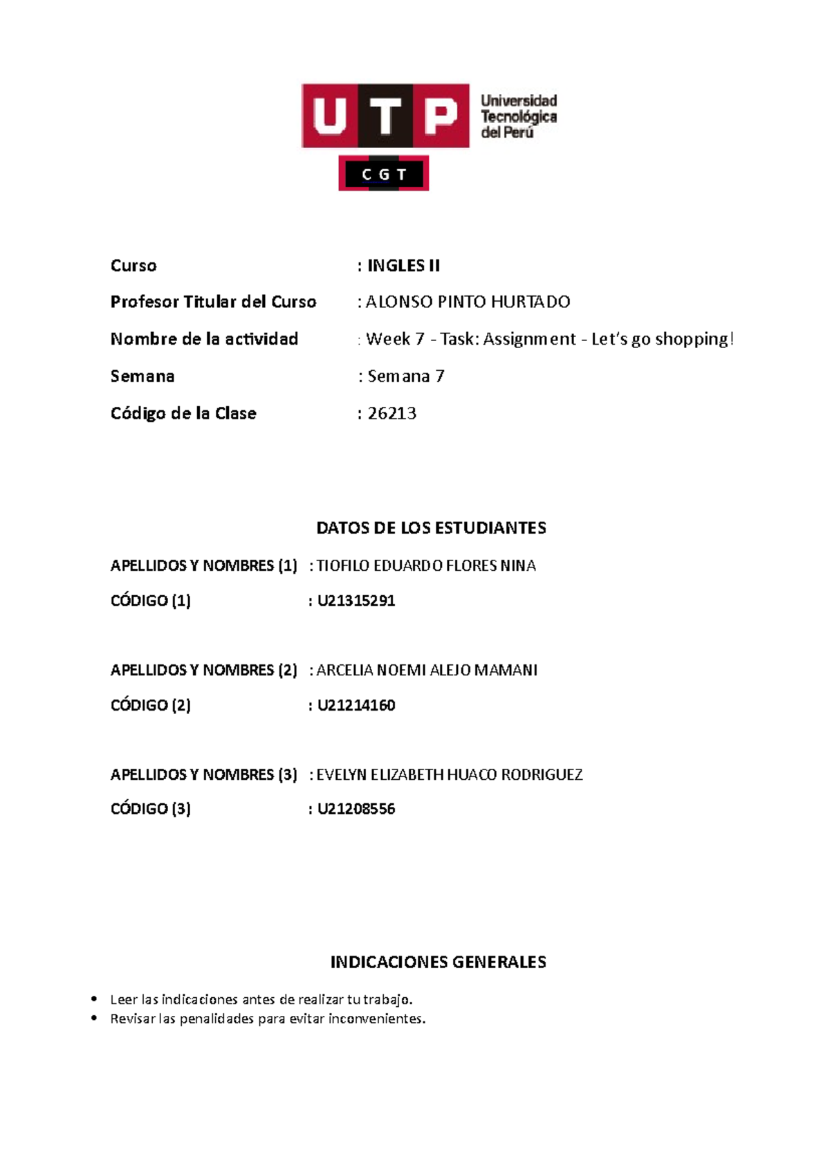 Writing - CGT, Semana 7 - Curso : INGLES II Profesor Titular del Curso ...