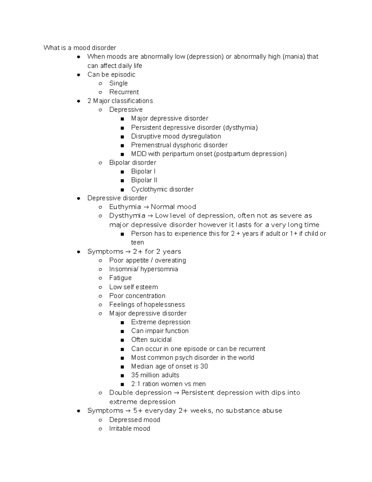 Mood disorders - Detailed notes of the lecture. - What is a mood ...
