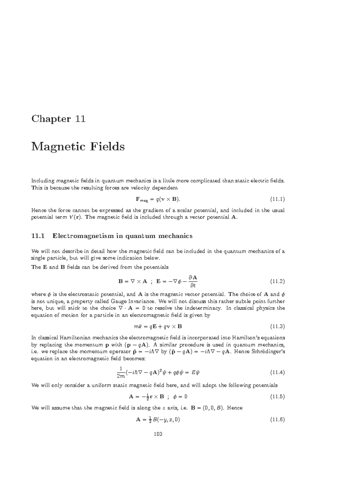Lecture notes - Magnetic Fields (ch 11) - Chapter 11 Magnetic Fields ...