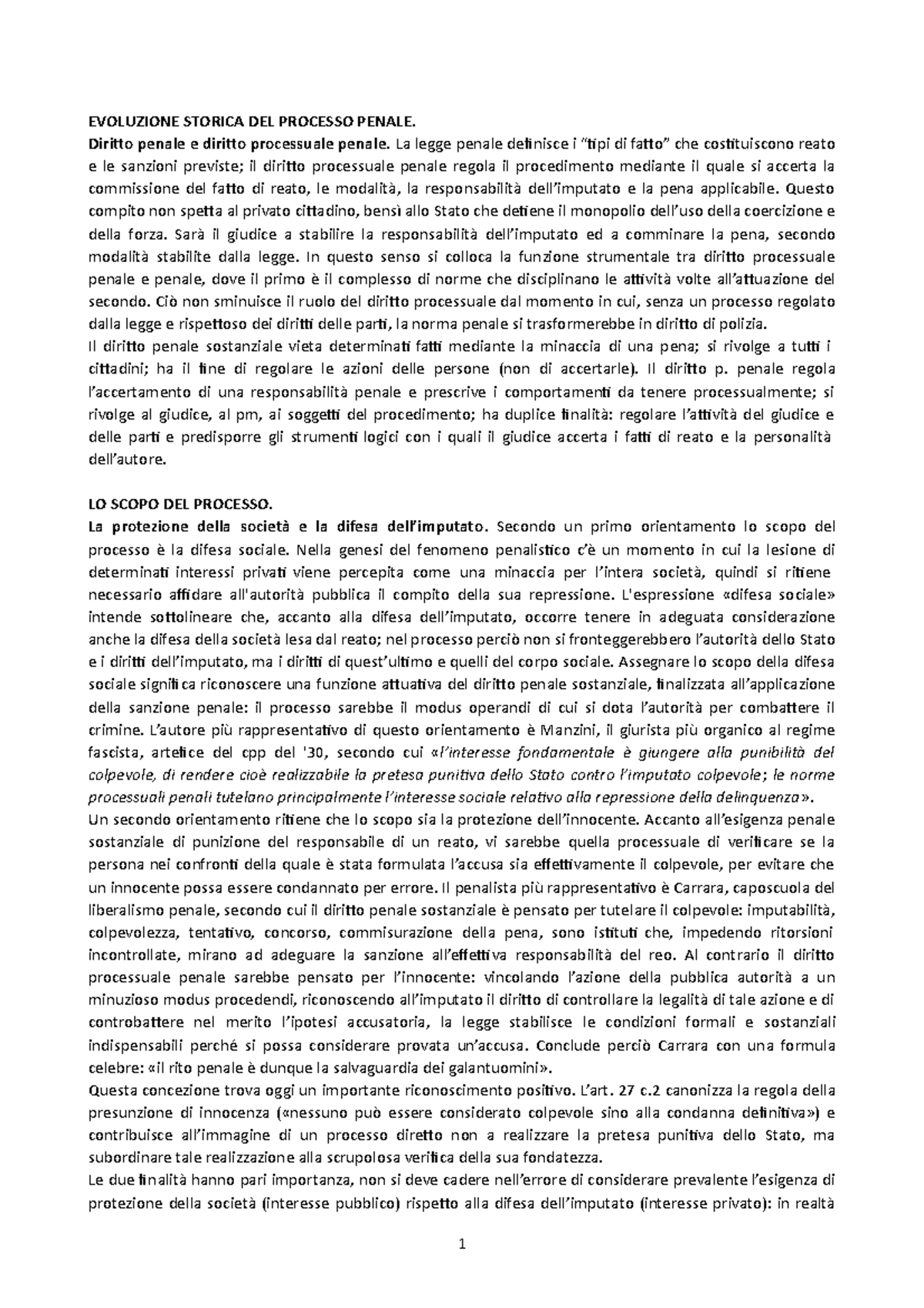 Procedura Penale Prima Parte - EVOLUZIONE STORICA DEL PROCESSO PENALE ...