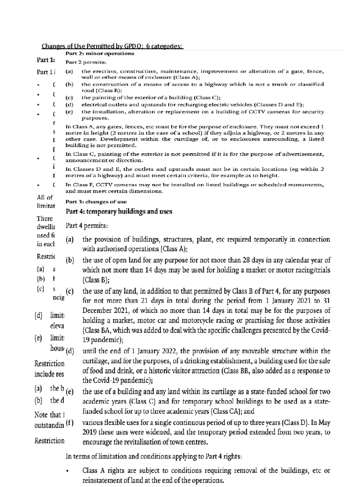 ARE change of use table - Changes of Use Permitted by GPDO: 6 ...