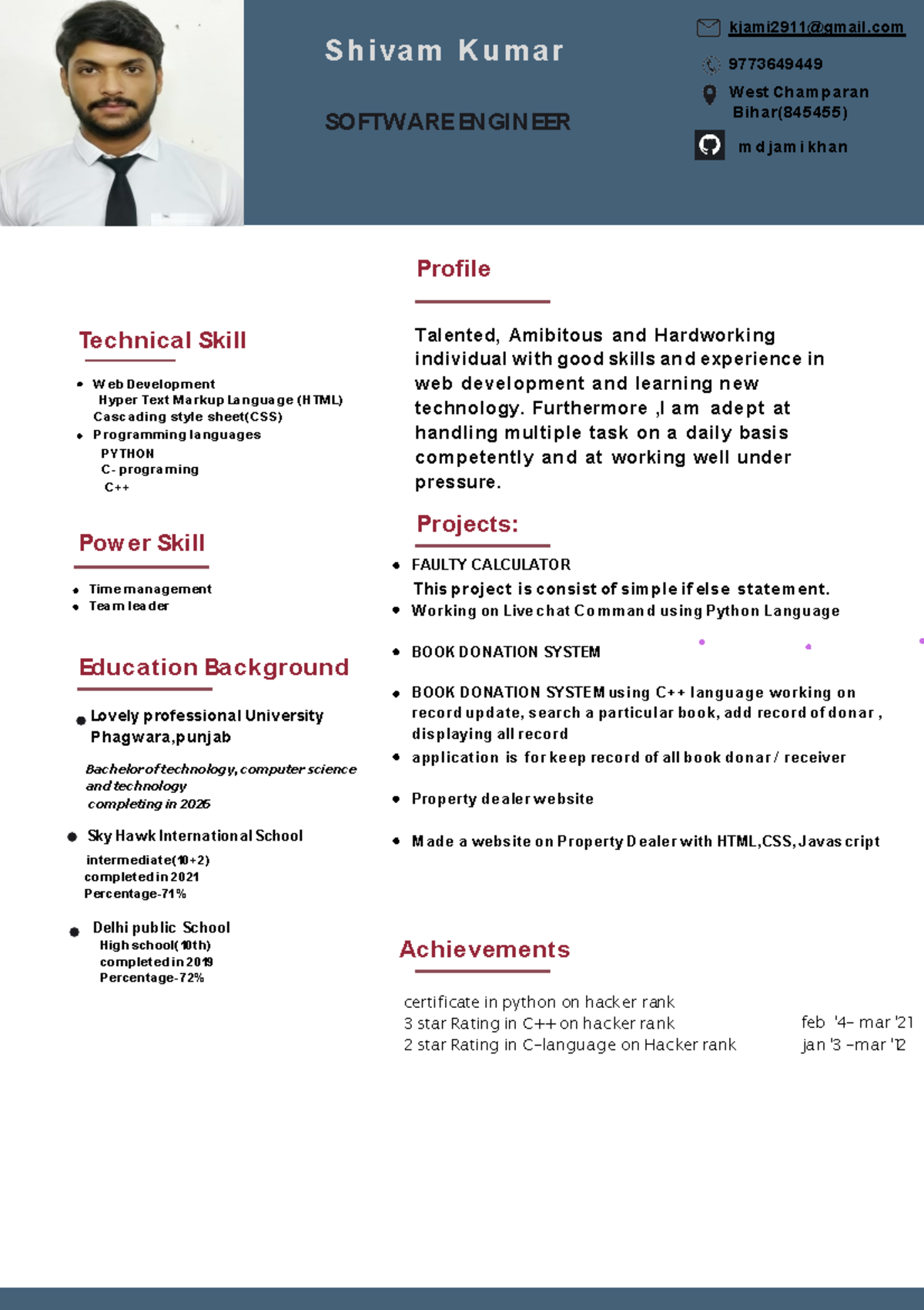 Shivam kumar cv - this is my cv - FAULTY CALCULATOR This project is ...