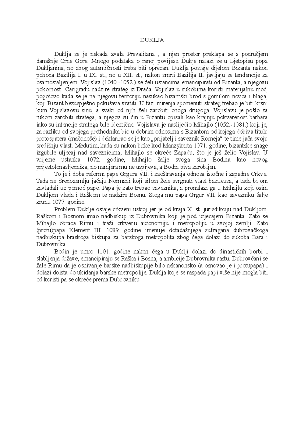 Duklja - Seminarsko čitanje, profesor Prlender, Filozofski Fakultet ...