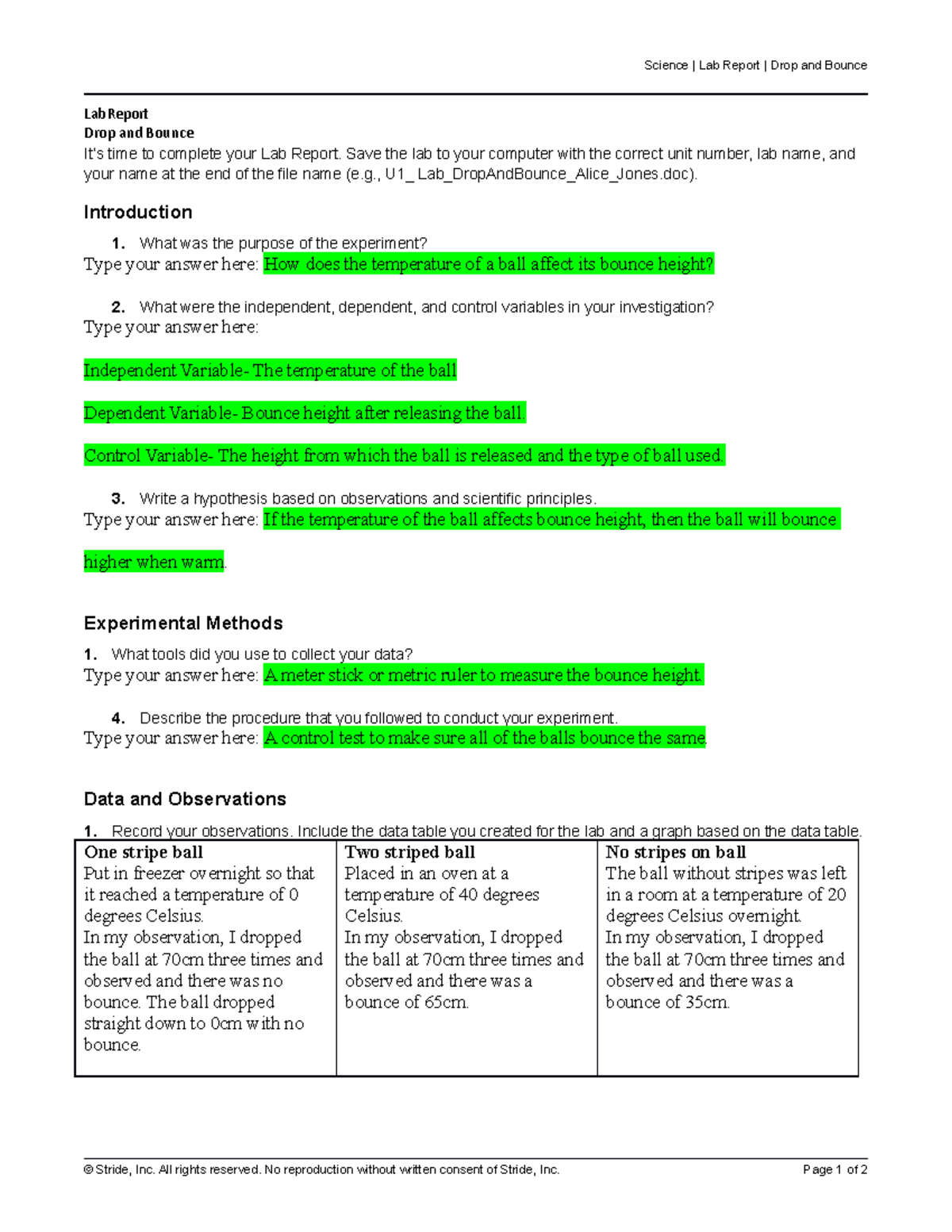 1.13 Science TGA - Science | Lab Report | Drop and Bounce Lab Report ...