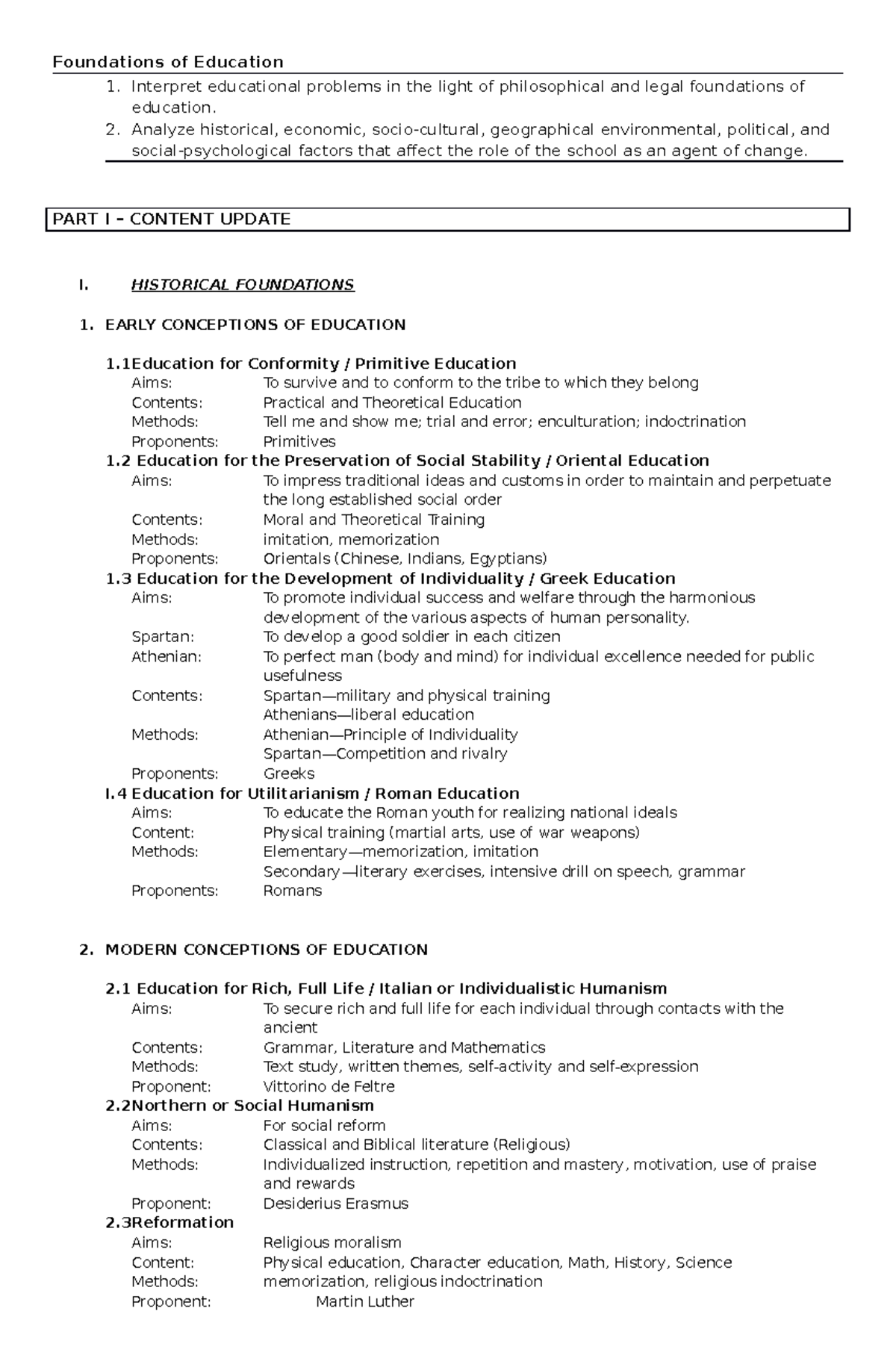 Module 1 Foundations of Education - Foundations of Education 1. Interpret educational problems ...