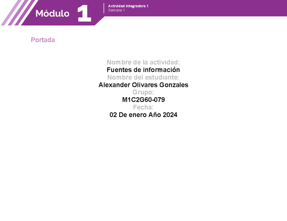 Actividad integradora 1 modulo 1 Prepa en Linea Sep - Actividad integradora 1 Semana 1 Portada ...