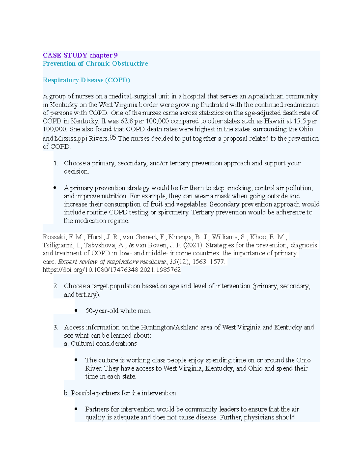 CASE Study chapter 9 and 12 - community health nursing - CASE STUDY ...