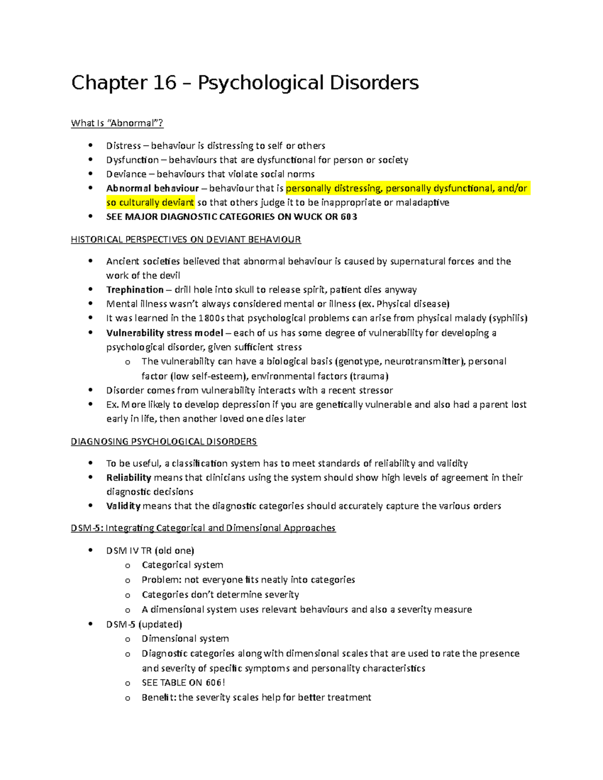 Psych - Chapter 16 - Chapter 16 – Psychological Disorders What Is ...
