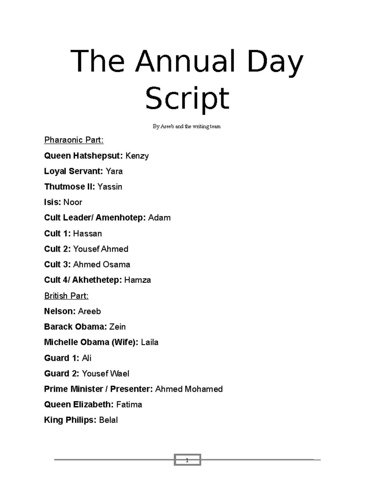 Script - The Annual Day Script By Areeb and the writing team Pharaonic ...