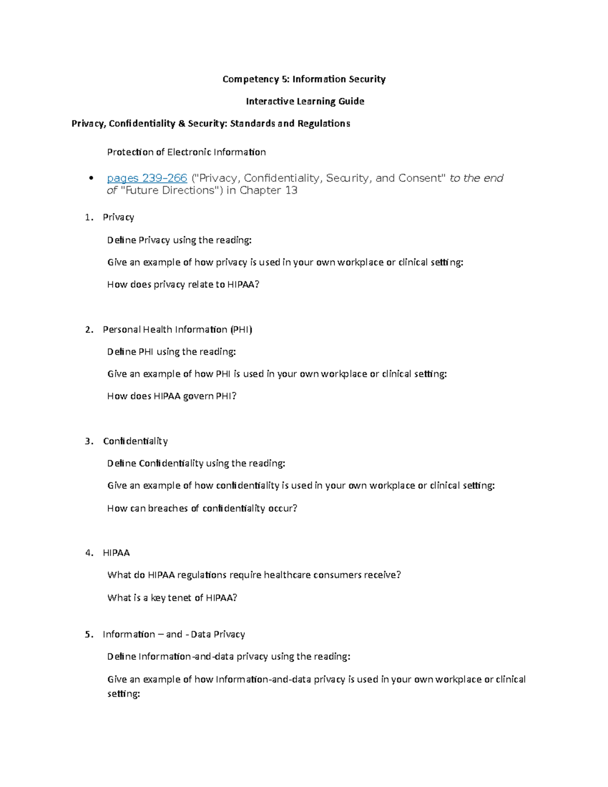 Interactive Learning Guide Comp 5 - Competency 5: Information Security ...