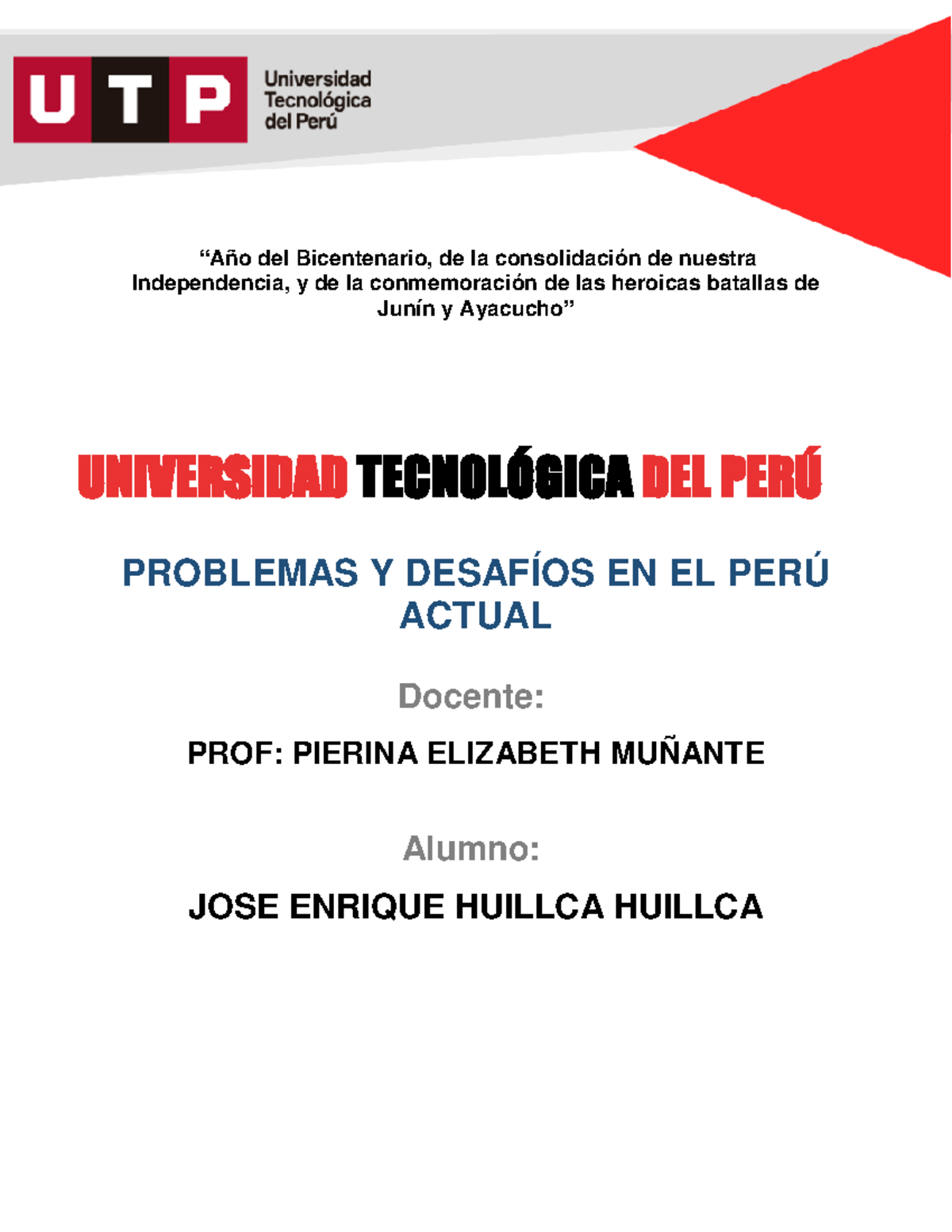 PC2 PYD - problemas y desafios del peru - “Año del Bicentenario, de la ...