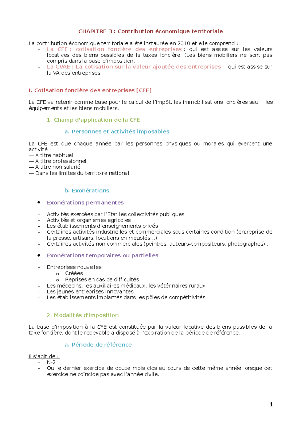 Contribution économique territoriale - Droit fiscal - CHAPITRE 3 ...