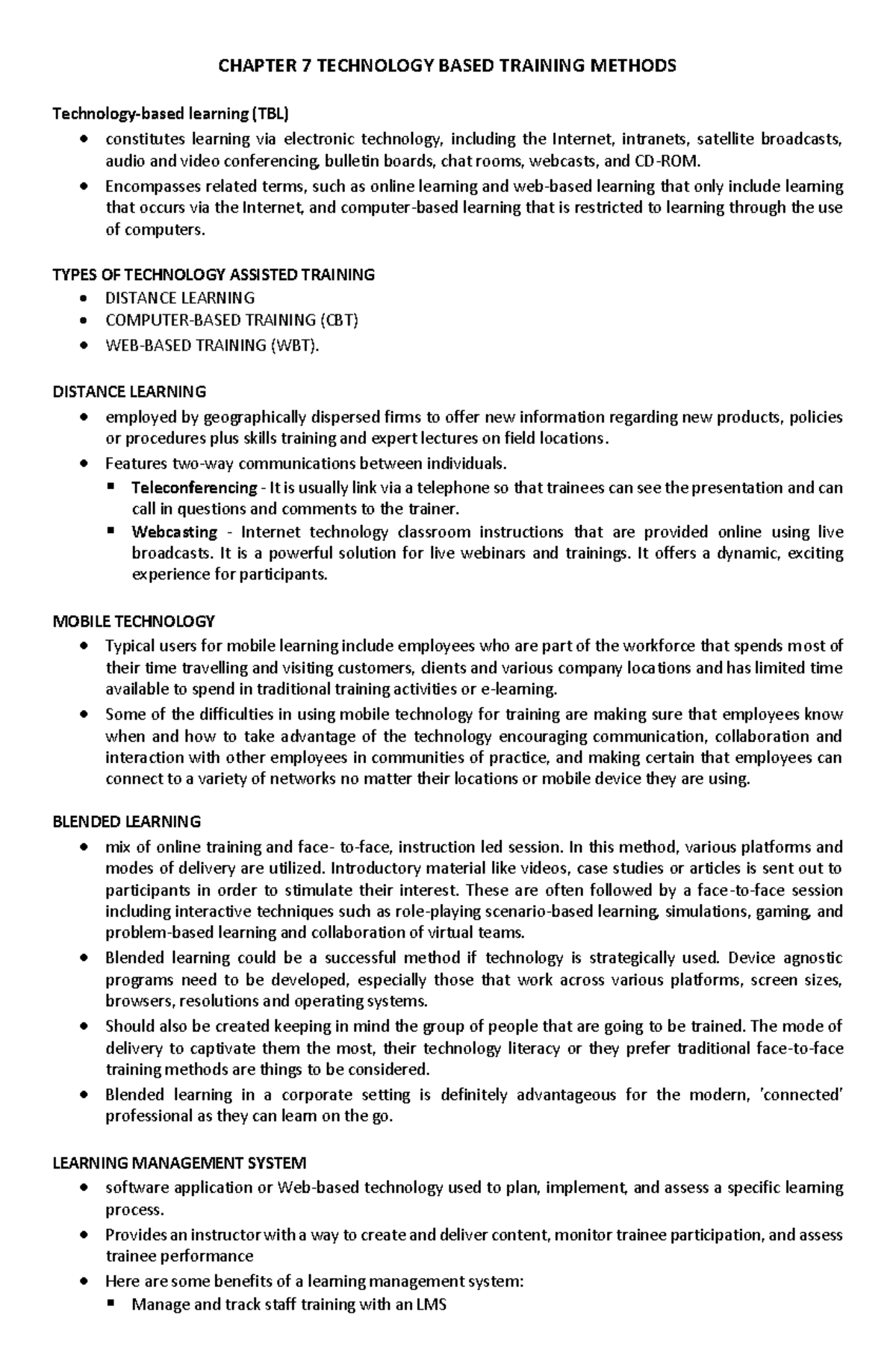Chapter 7 - CHAPTER 7 TECHNOLOGY BASED TRAINING METHODS Technology ...