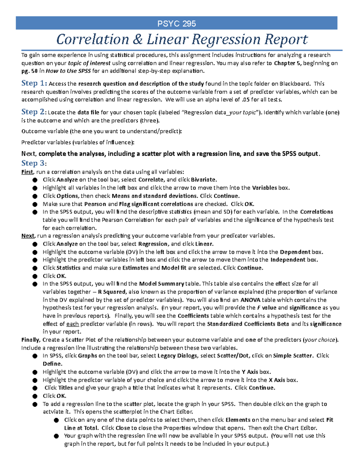 Fall18 PSYC 295 Correlation & Linear Regression Report Instructions Updated - PSYC 295 ...