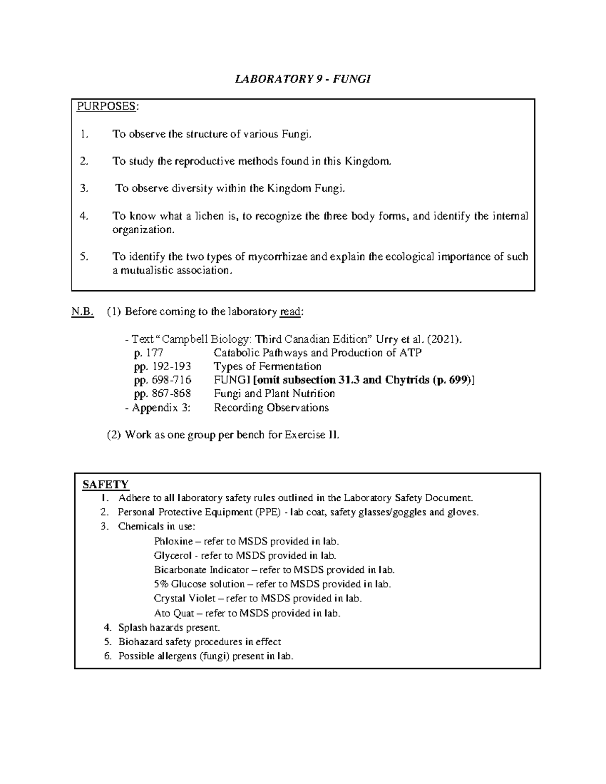 Lab 9 Fungi - LABORATORY 9 - FUNGI PURPOSES: To observe the structure ...