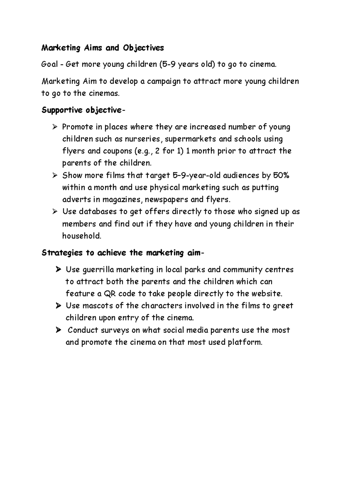 Marketing Aims and Objectives - Marketing Aim to develop a campaign to ...