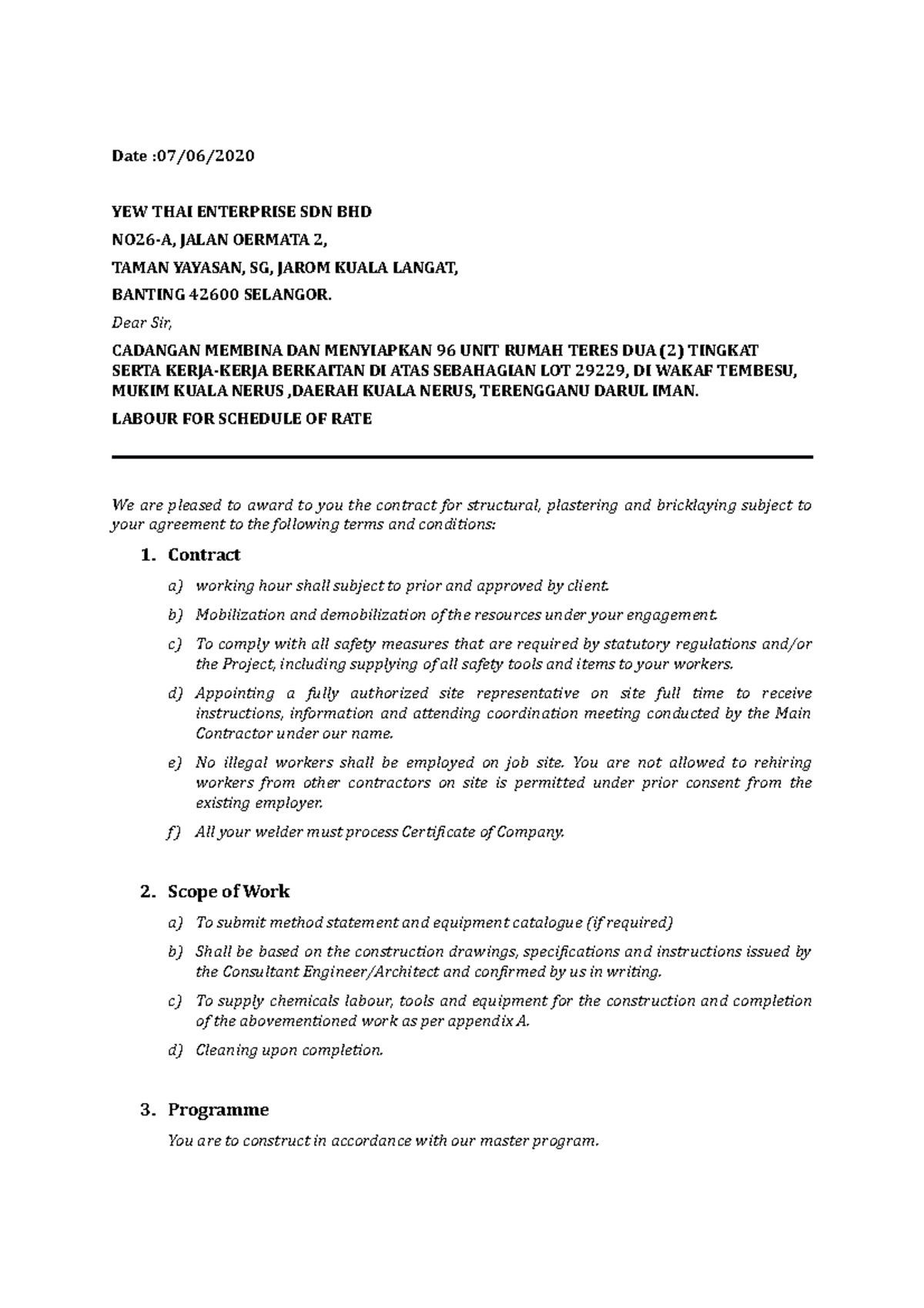 YEW THAI Enterprise SDN BHD - Copy - Date :07/06/ YEW THAI ENTERPRISE ...