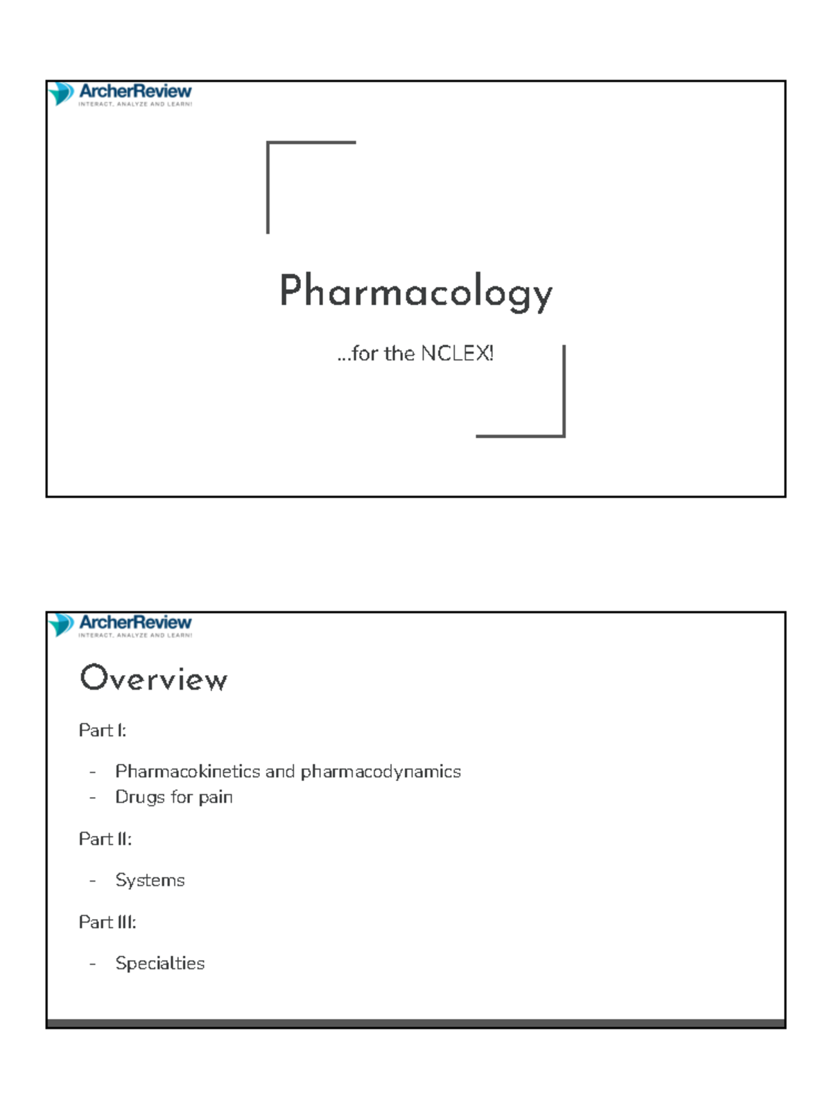 Pharm 3 - Study material - Pharmacology .. the NCLEX! Overview Part I: - Pharmacokinetics and ...