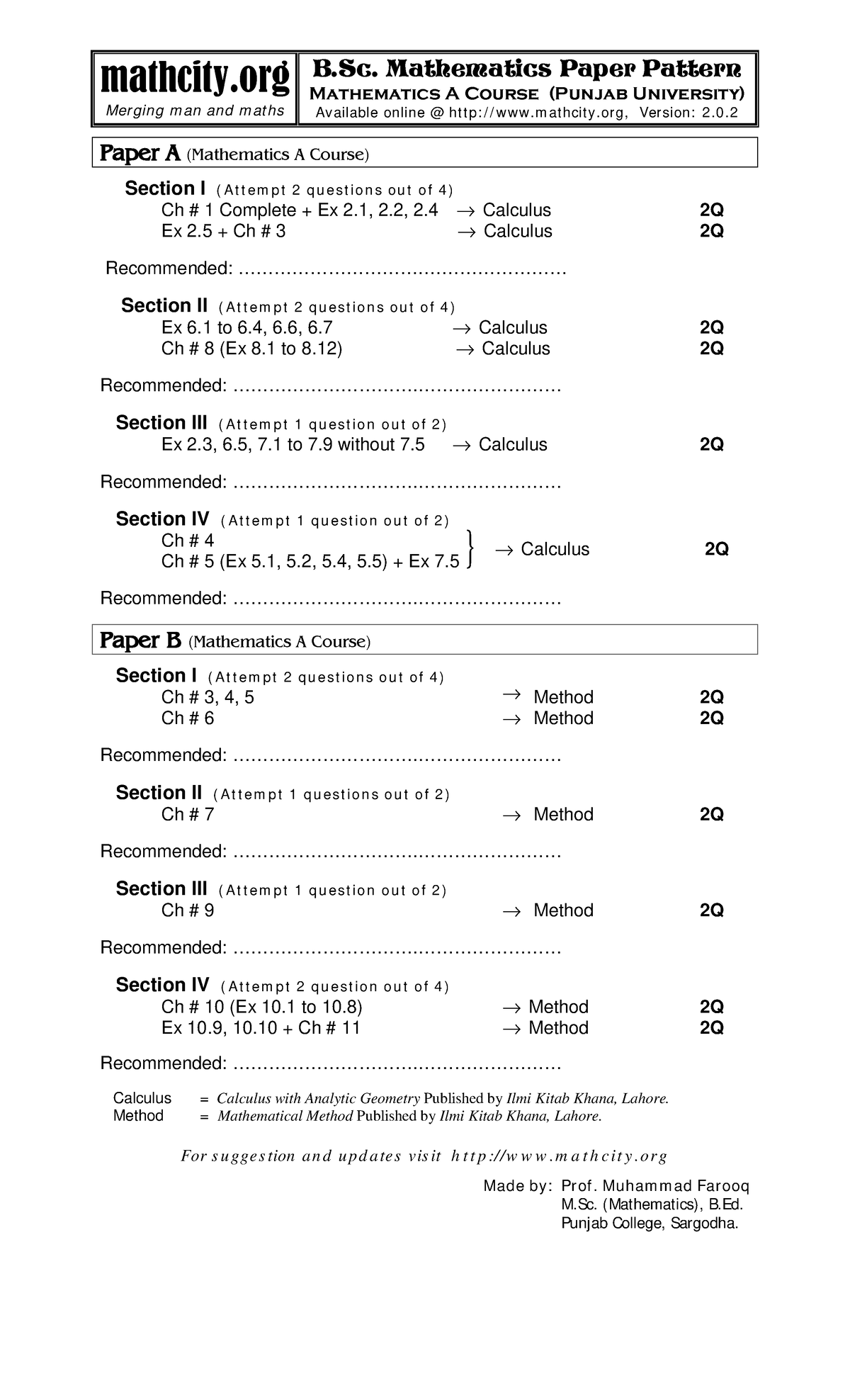 BSC maths paper pattern - mathcity Mer ging m an a nd m at hs B ...