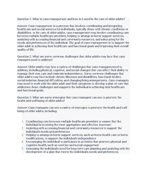 Final paper- Case Management for Older Adults - Case management is a ...
