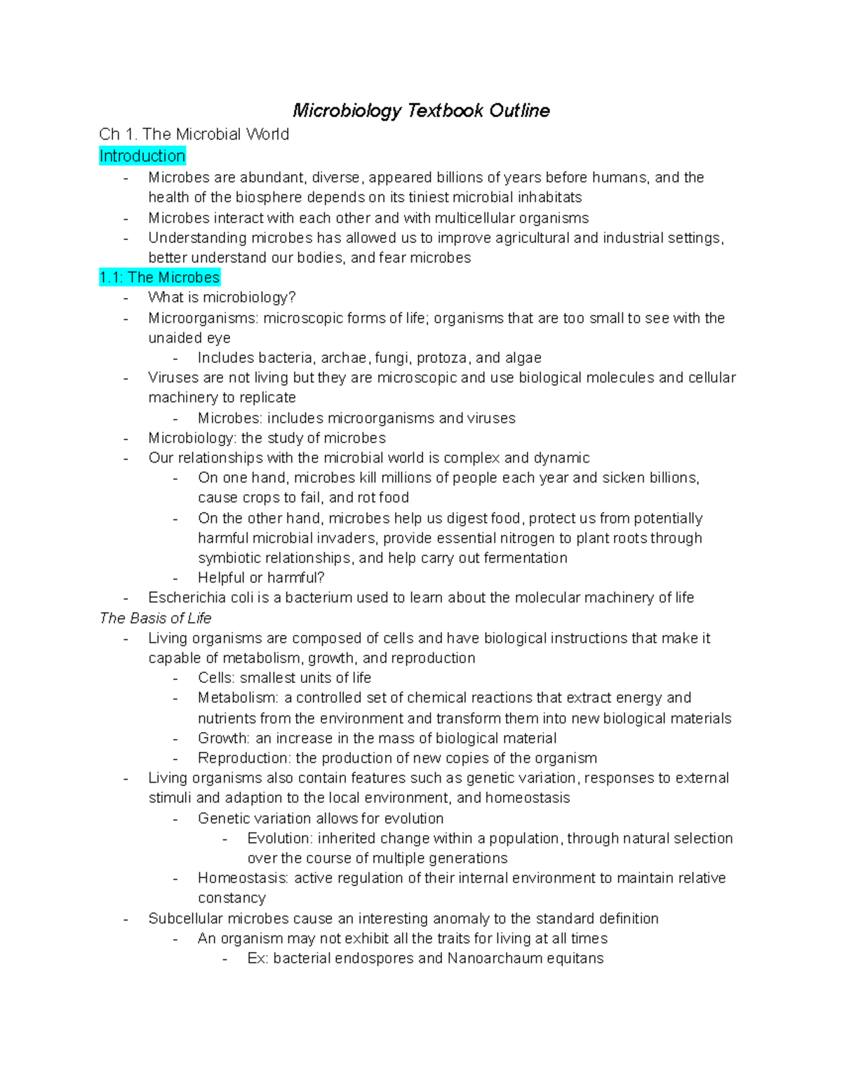 Microbiology Textbook Outline - BIO 315 - SBU - Studocu