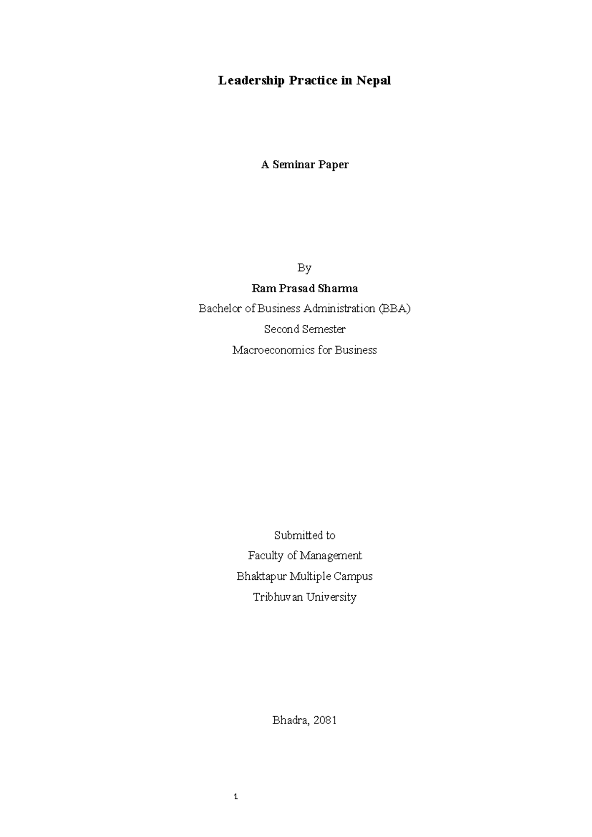BBA-ECO-Seminar-Paper-Sample-with-acknowledgements-2081 2 - Leadership ...