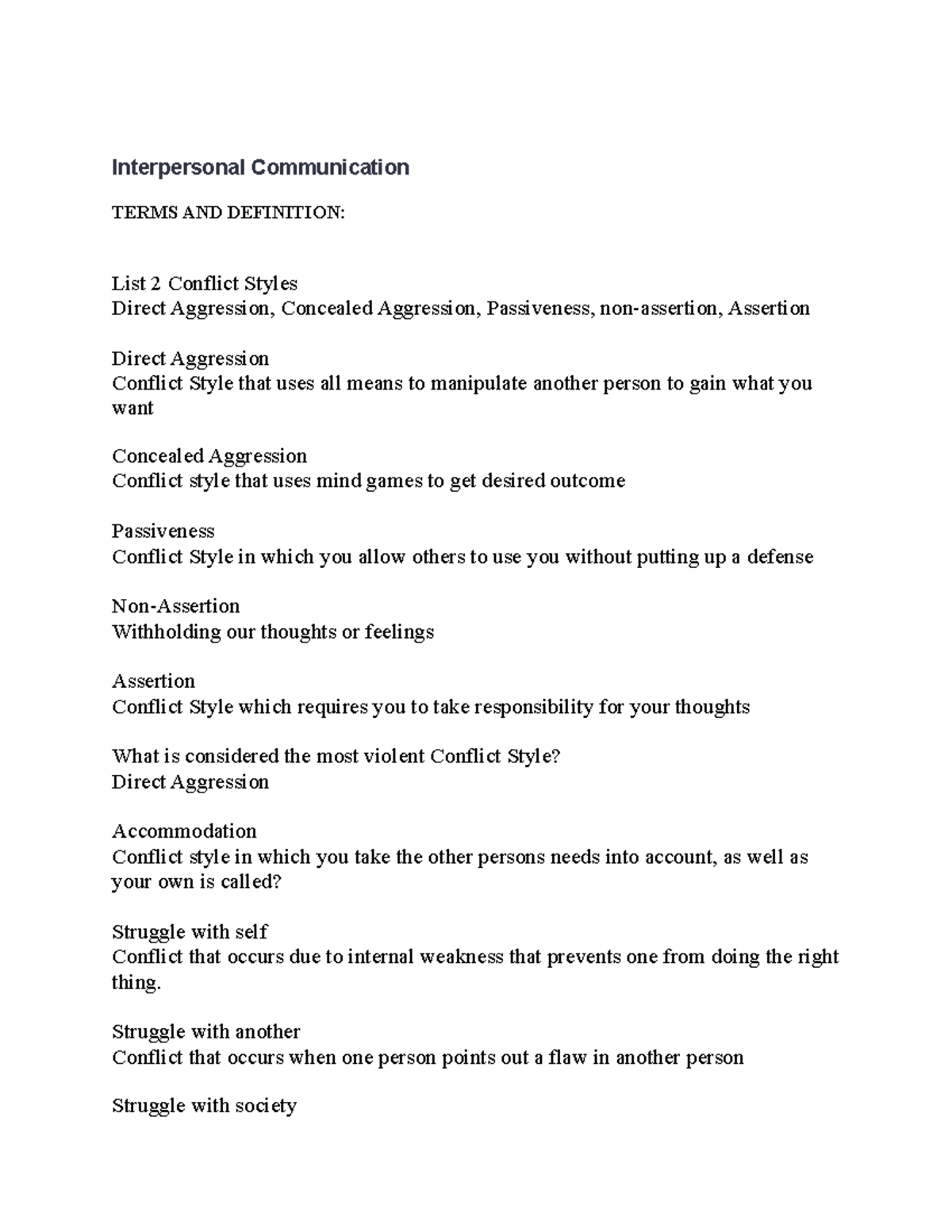 Interpersonal Communication Terms Lesson 10 - Interpersonal ...